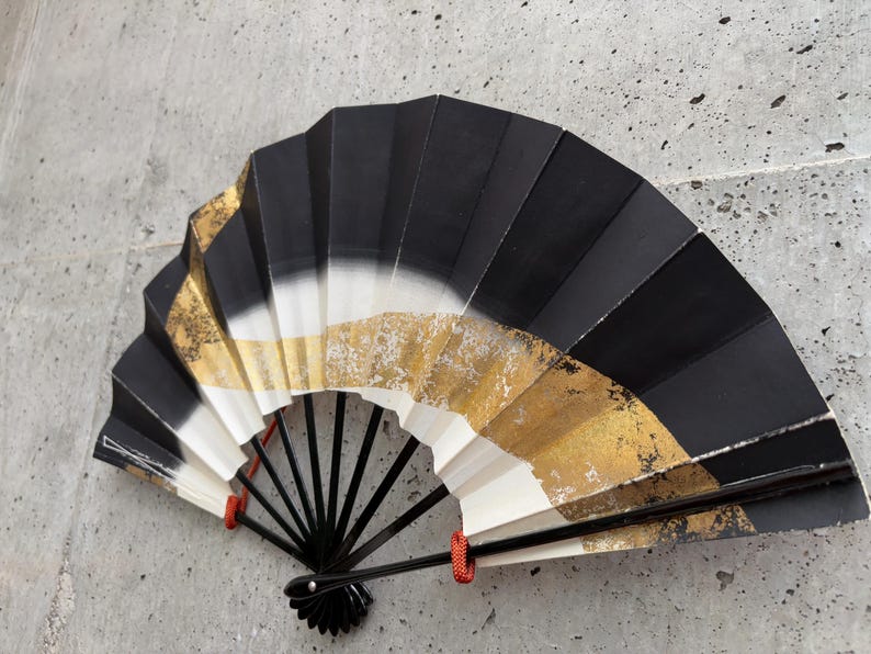 Japanese Folding Fan - Golden Line. Vintage - Etsy