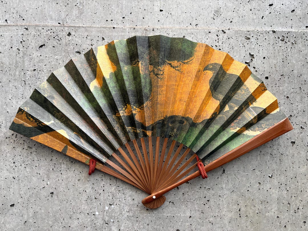 Japanese Folding Fan - Pine and Hawk. Vintage - Etsy