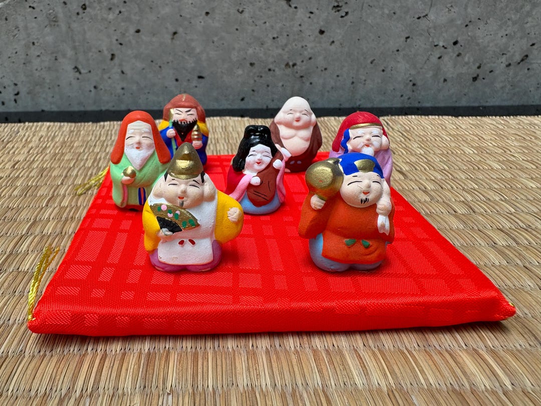 Japanese Seven Lucky Gods. Seven Gods of Fortune Sitting on the Pillow ...