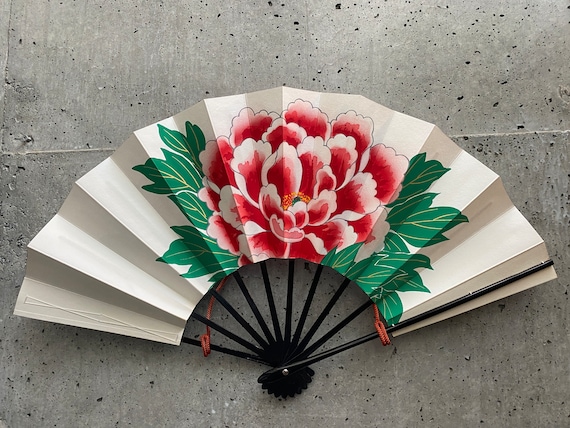Japanese vintage fan, Folding fan, Vintage paper fan, - Gem