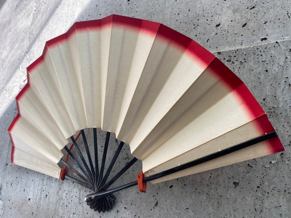 Japanese vintage fan, Folding fan, Vintage paper fan - Gem