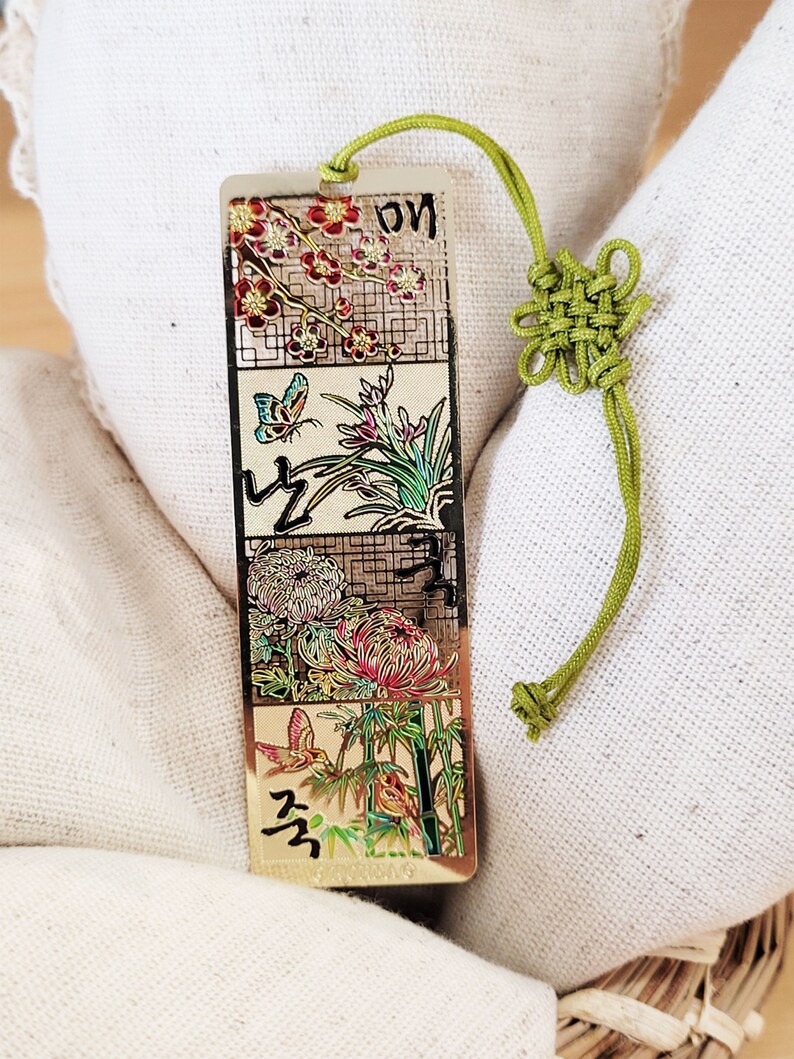 Korean Traditional Design Bookmark Four Gracious Plants Respectful Gift ...