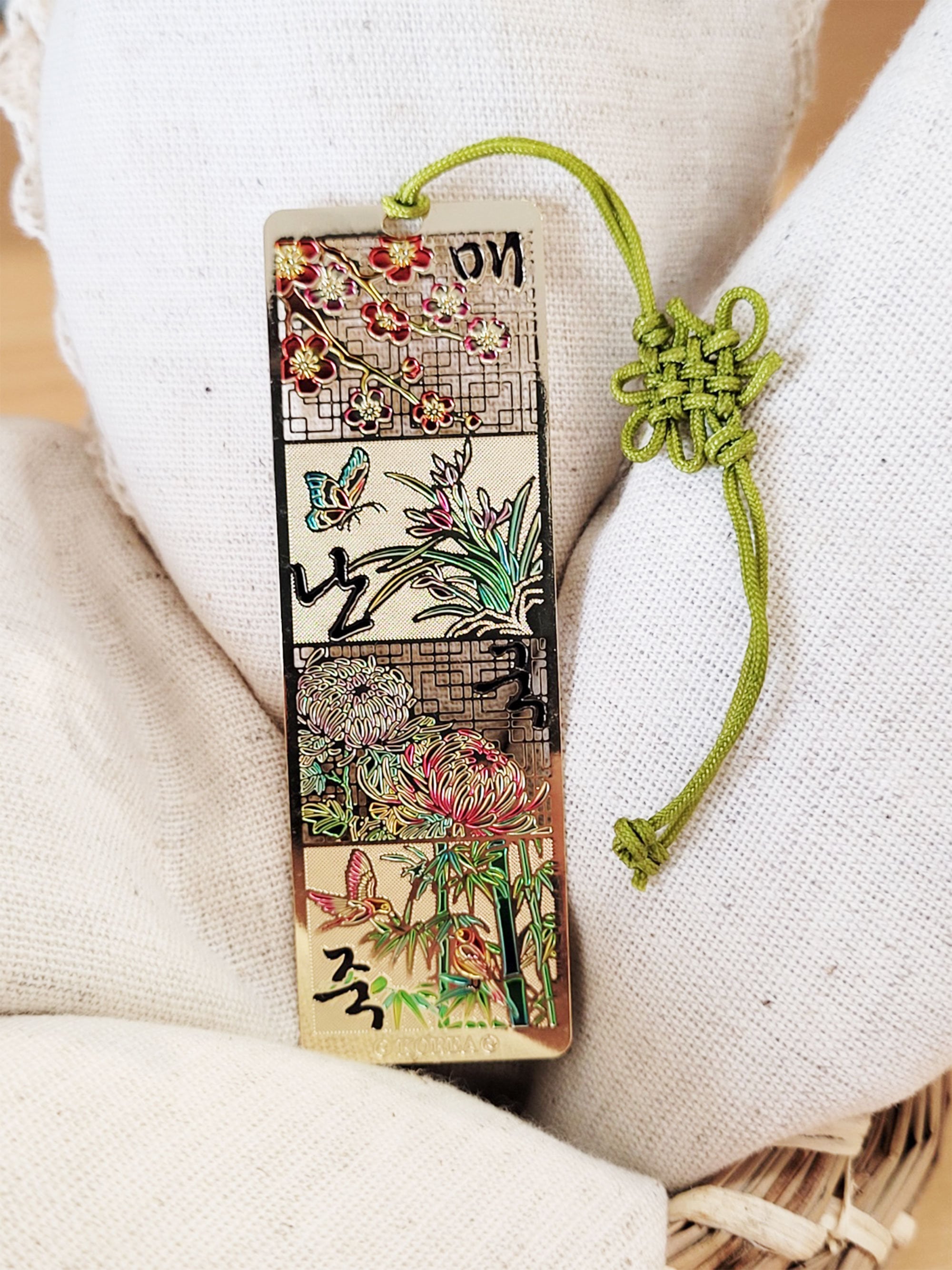 Korean Traditional Design Bookmark Four Gracious Plants Respectful Gift ...