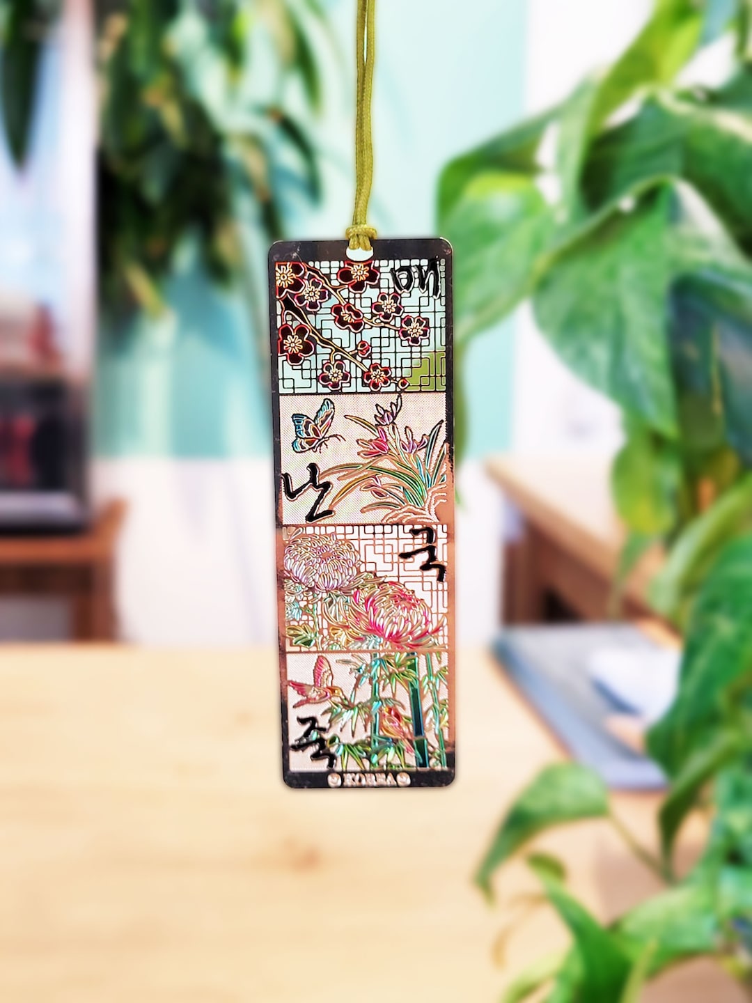 Korean Traditional Design Bookmark | Four Gracious Plants | Respectful ...