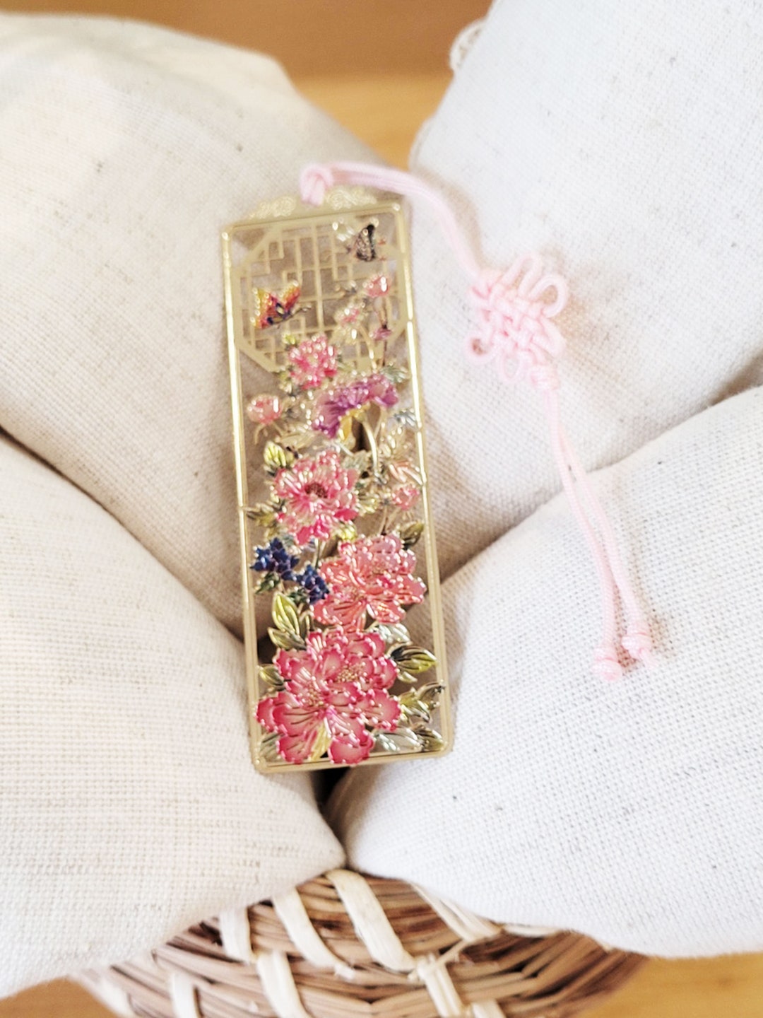 Korean Traditional Design Bookmark Peony Garden Peonies Gold-plated ...