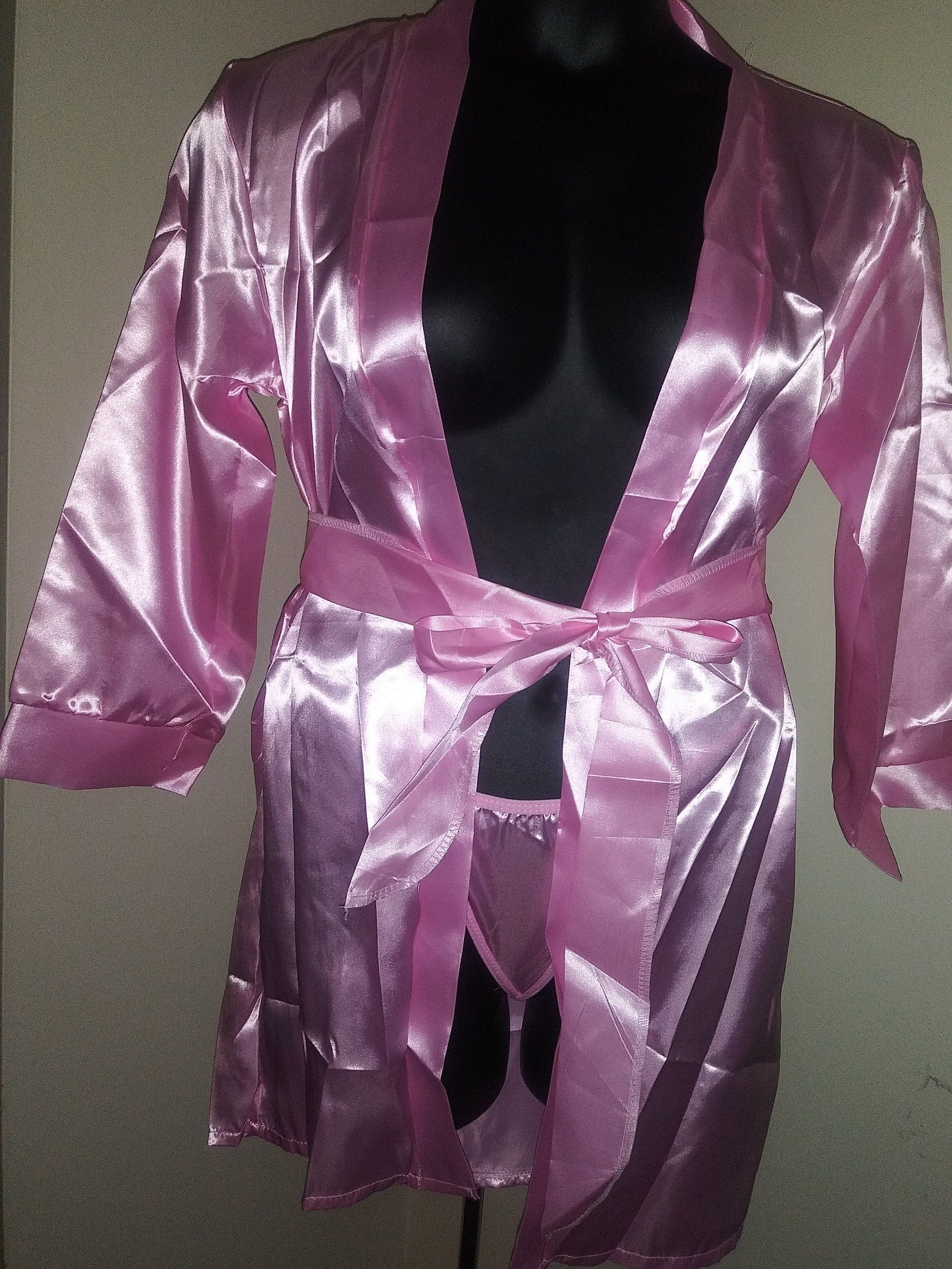 Pink Satin Robe, Sexy Lingerie,satin Robe With Thong, Robe Deals ...