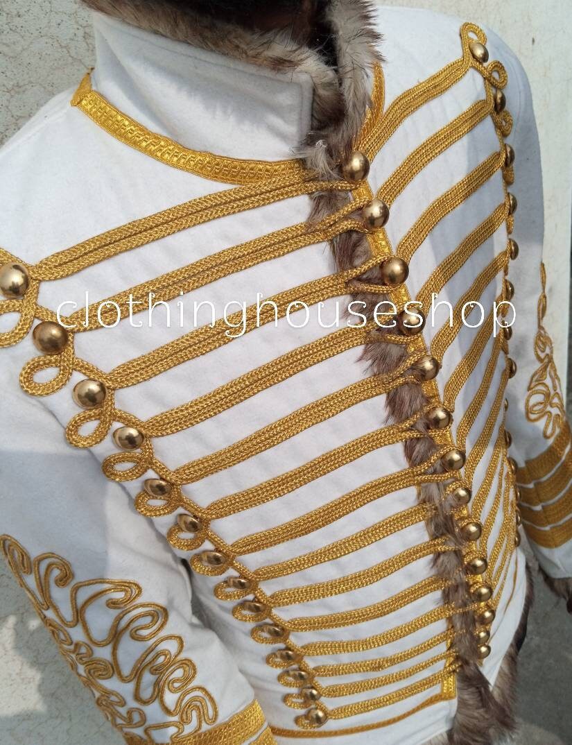 New White Napoleonic Hussar Uniform Miltary Style Tunic Pelisse Jimmi ...