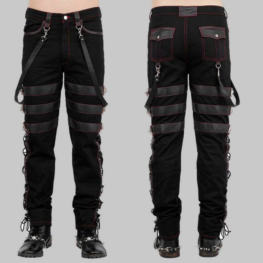 Goth Men Steampunk Pants Black Gothic Vintage Cotton Gents Trousers ...