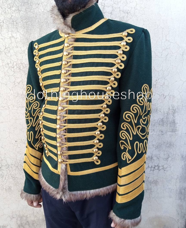 New Green Napoleonic Hussar Uniform Miltary Style Tunic Pelisse Jimmi ...