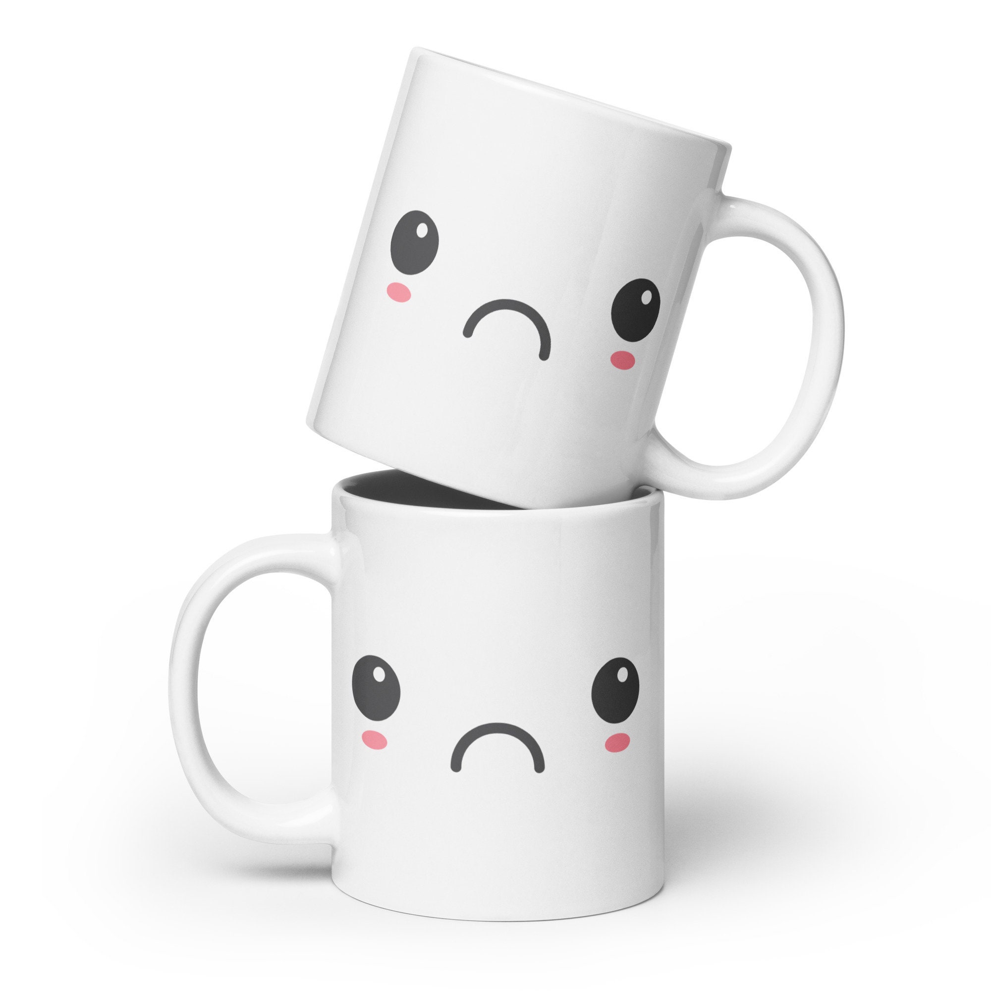 Cute Sad Face White Glossy Mug Etsy