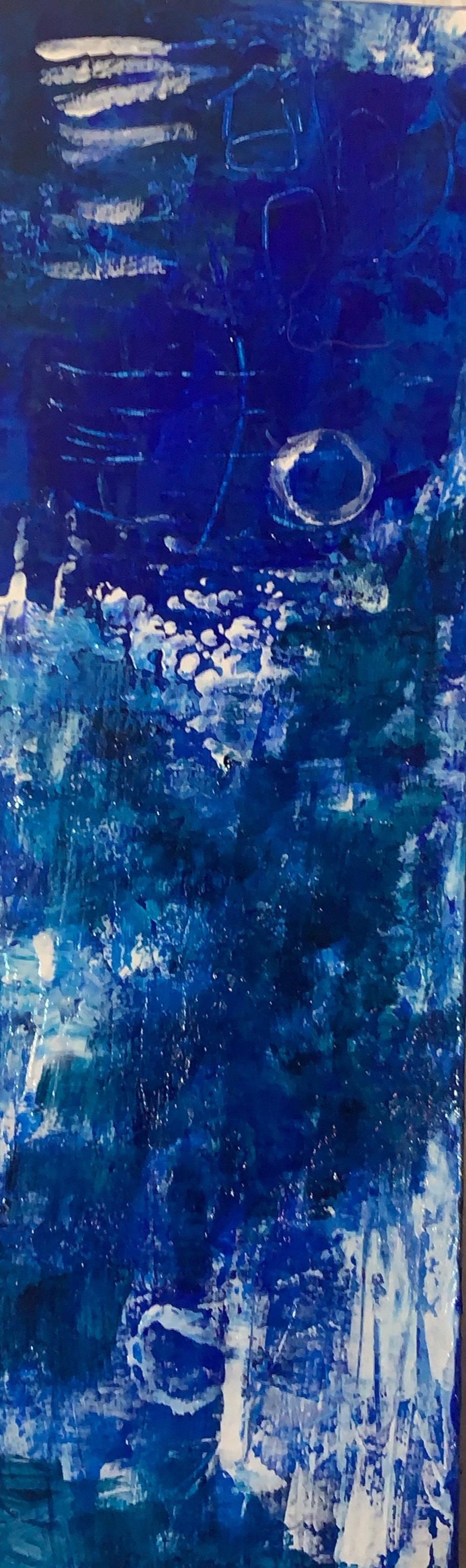 One-of-a-kind Blue Painting, Abstract Landscape, Night Scene, 6x12 ...