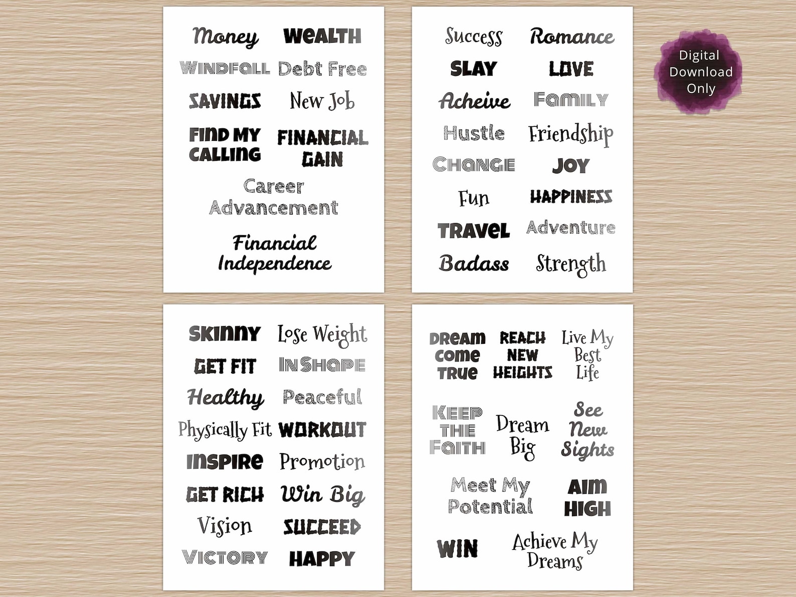 Vision Board Kit With Positive Words and Template, Digital Vision Board ...