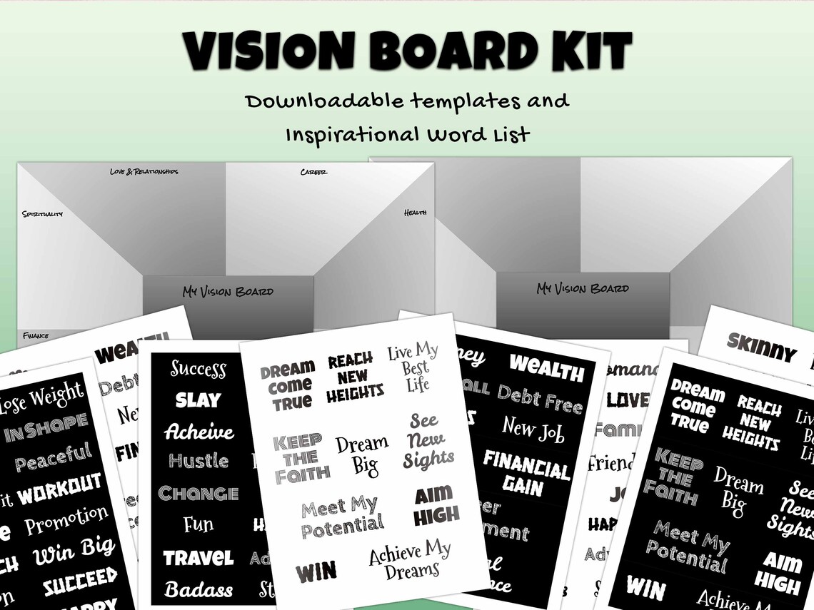 Vision Board Kit With Positive Words and Template, Digital Vision Board ...