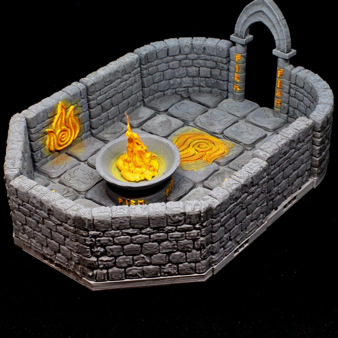 Painted Dungeon With Fire Shrine, Magnetic Tile Set With LED Candle for ...