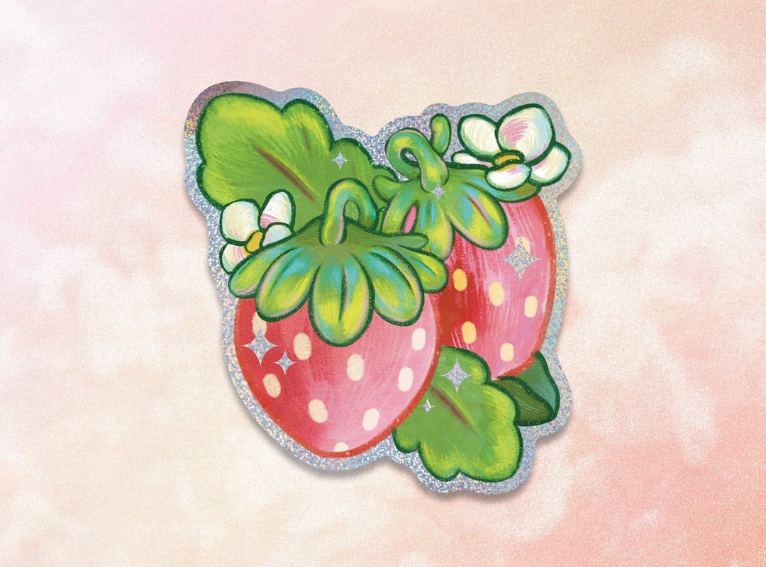 Strawberry Vinyl Sticker, Glitter Sticker, Fairycore Sticker ...