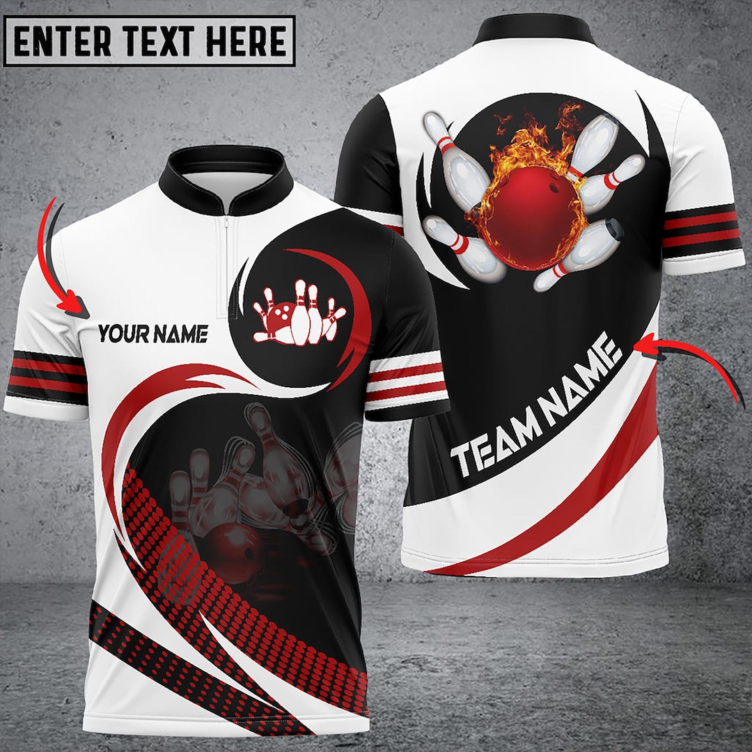Personalized Bowling Jersey Custom Name Team Shirt Fiery Ball Pins