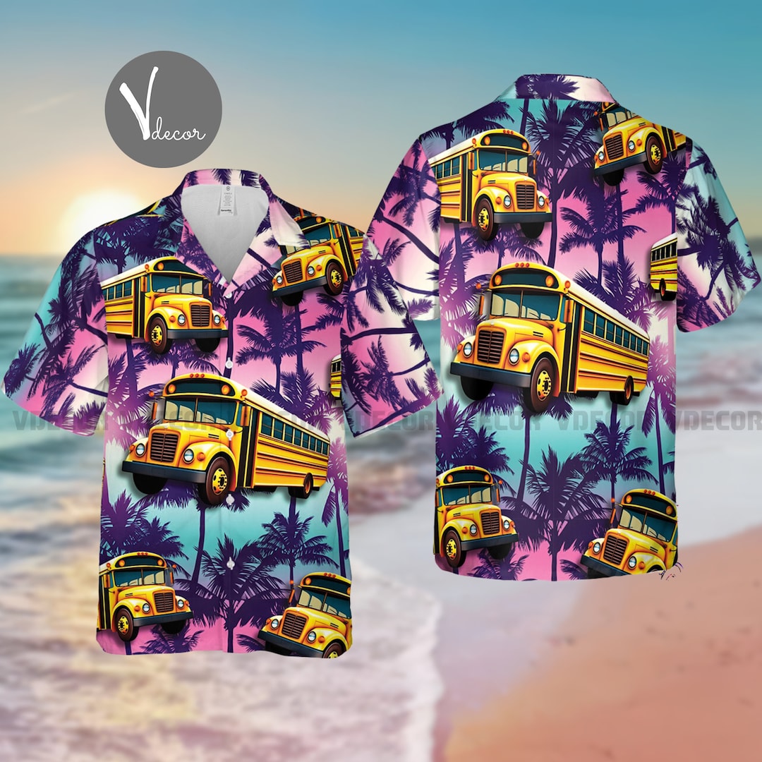 Bus Tropical Pattern Hawaiian Shirt, Bus Summer Shirt, 3D Aloha Shirt ...