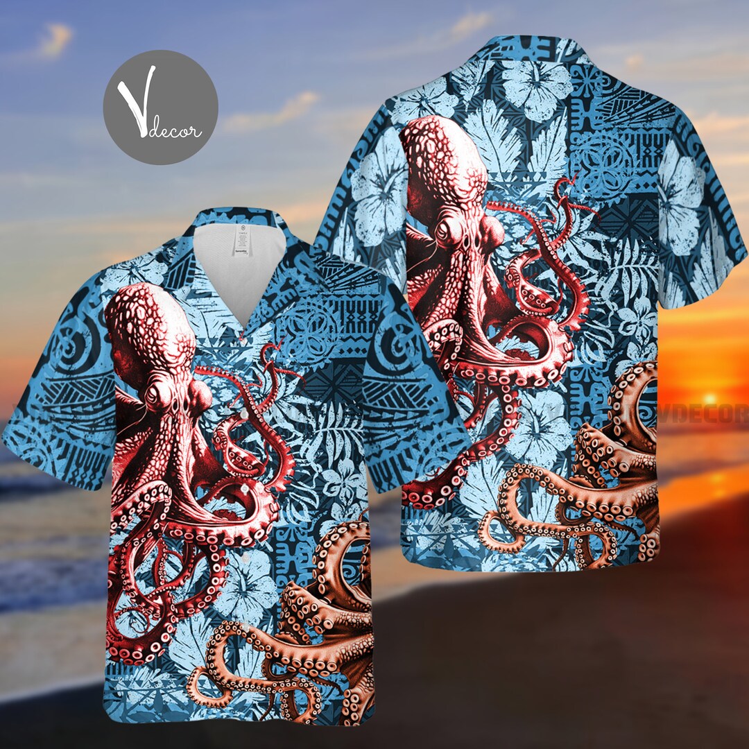 Octopus Sea Hawaiian Shirt, Octopus Lover Summer Shirt, 3D Hawaii Aloha ...