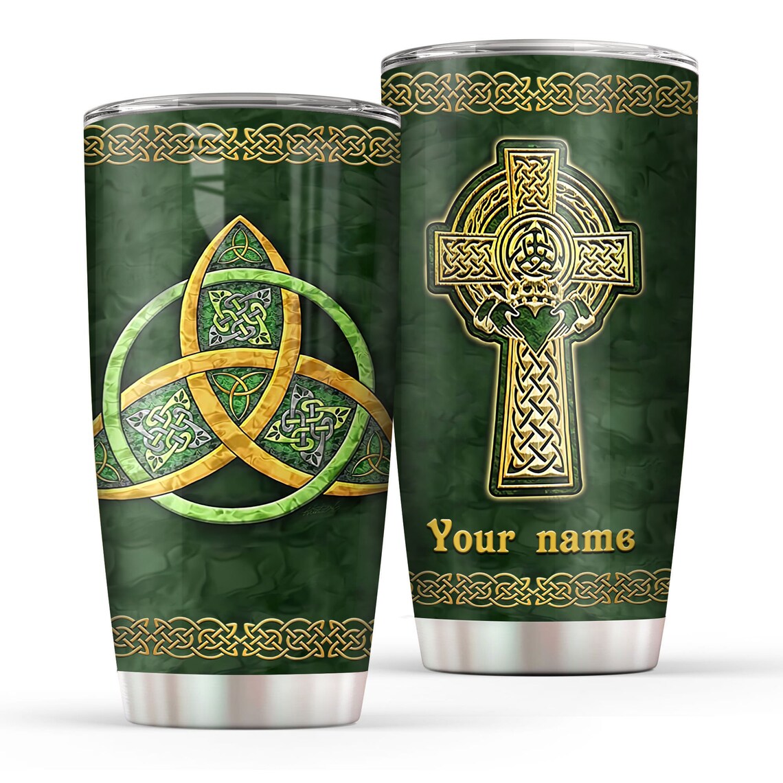 Personalized Celtic Knot Tumbler, Custom Celtic Cross Tumblers, Patrick ...