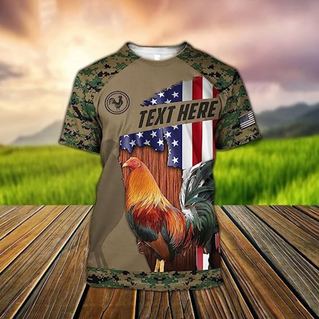 Personalized 3D Rooster T-shirt, Custom Name Rooster Short Sleeve Shirt ...