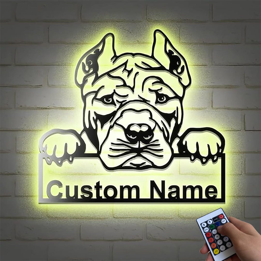 Personalized American Bully Dog Metal Wall Art With LED Lights, Custom ...