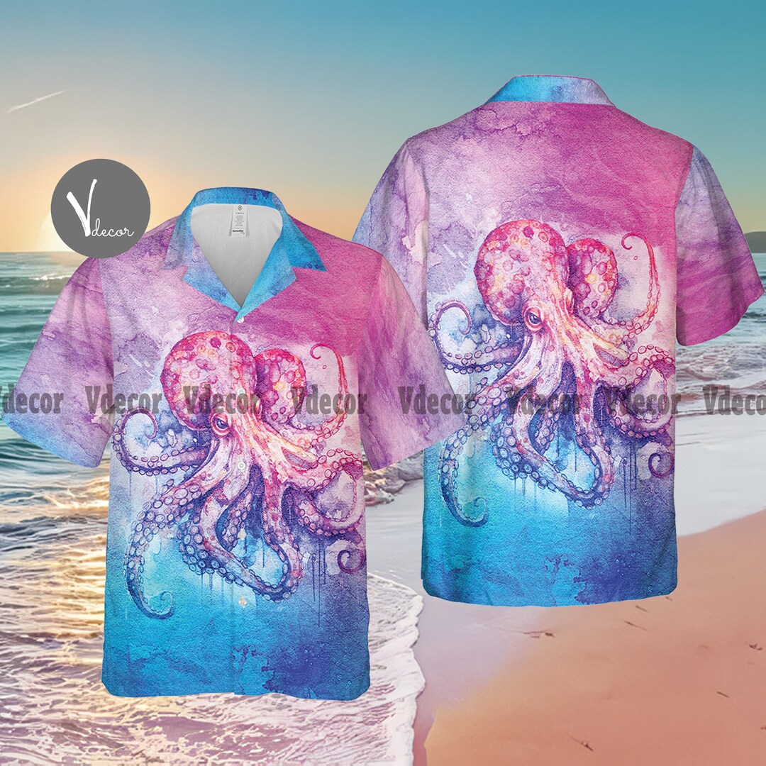 Colorful Octopus Hawaiian Shirt, Octopus Lover Summer Shirt, 3D Aloha ...