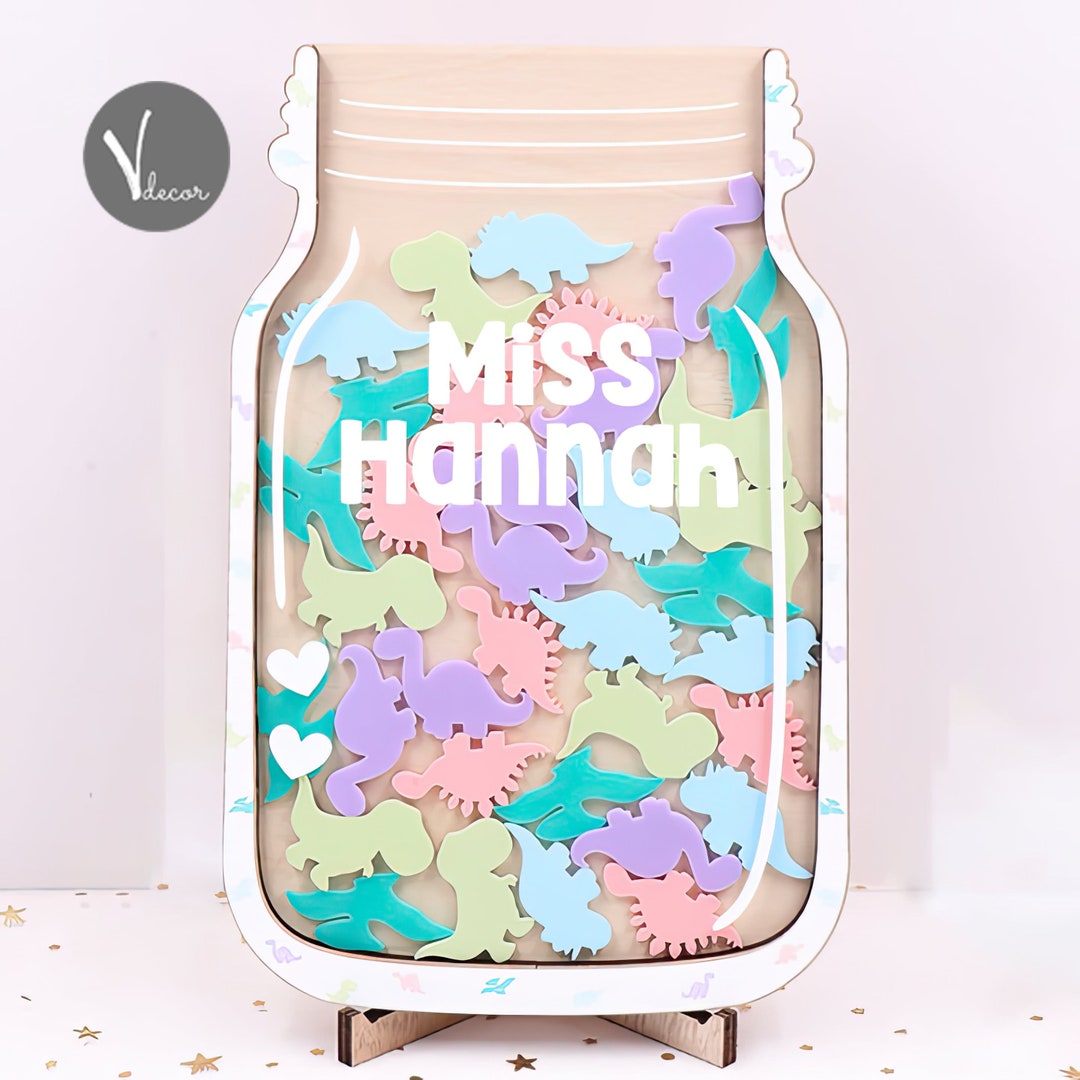 Personalized Colorful Dinosaurs Reward Jar for Classroom, Cute ...