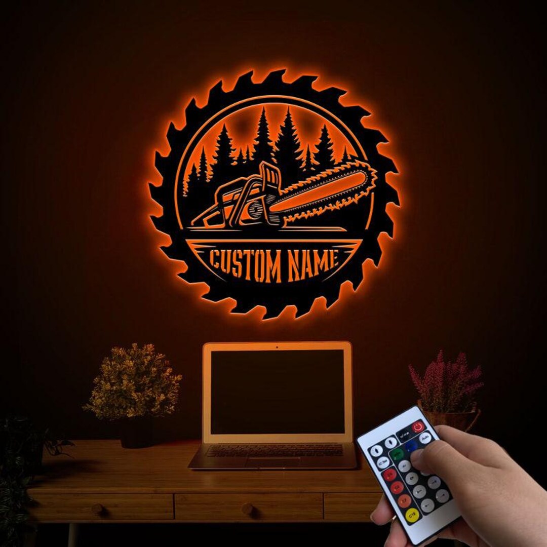 Custom Chainsaw Wood and Metal Wall Art With LED Lights, Personalized ...