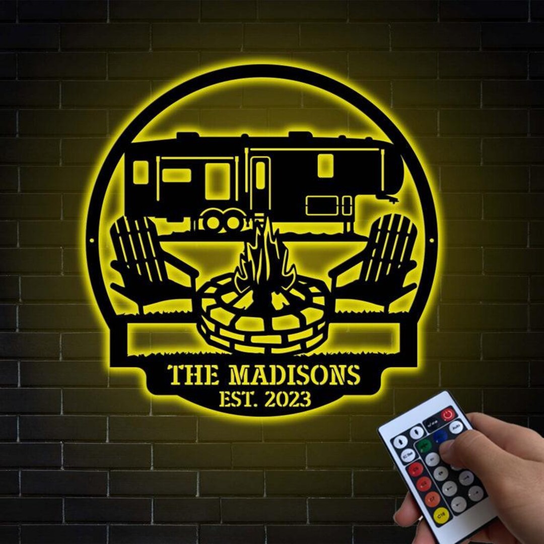 Custom LED Lighted 5th Wheel Camper Metal Sign, Personalized Camping ...