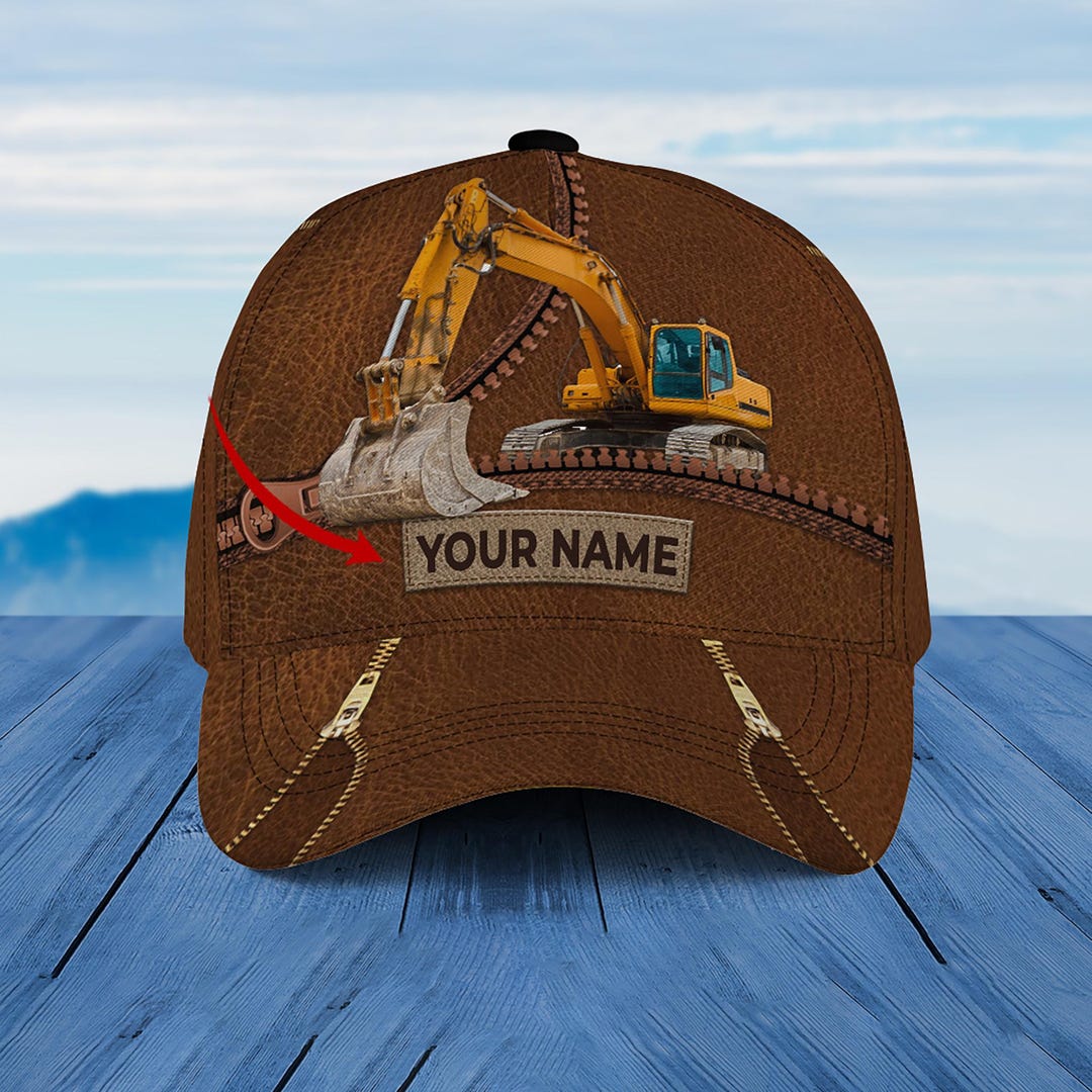 Excavator in Construction Site Personalized Name Classic Cap ...