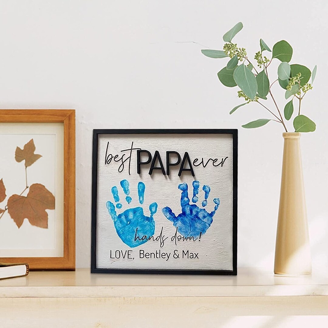 Custom Father's Day Gift, Handprint Kid, Best Dad Ever, Hands Down Sign ...