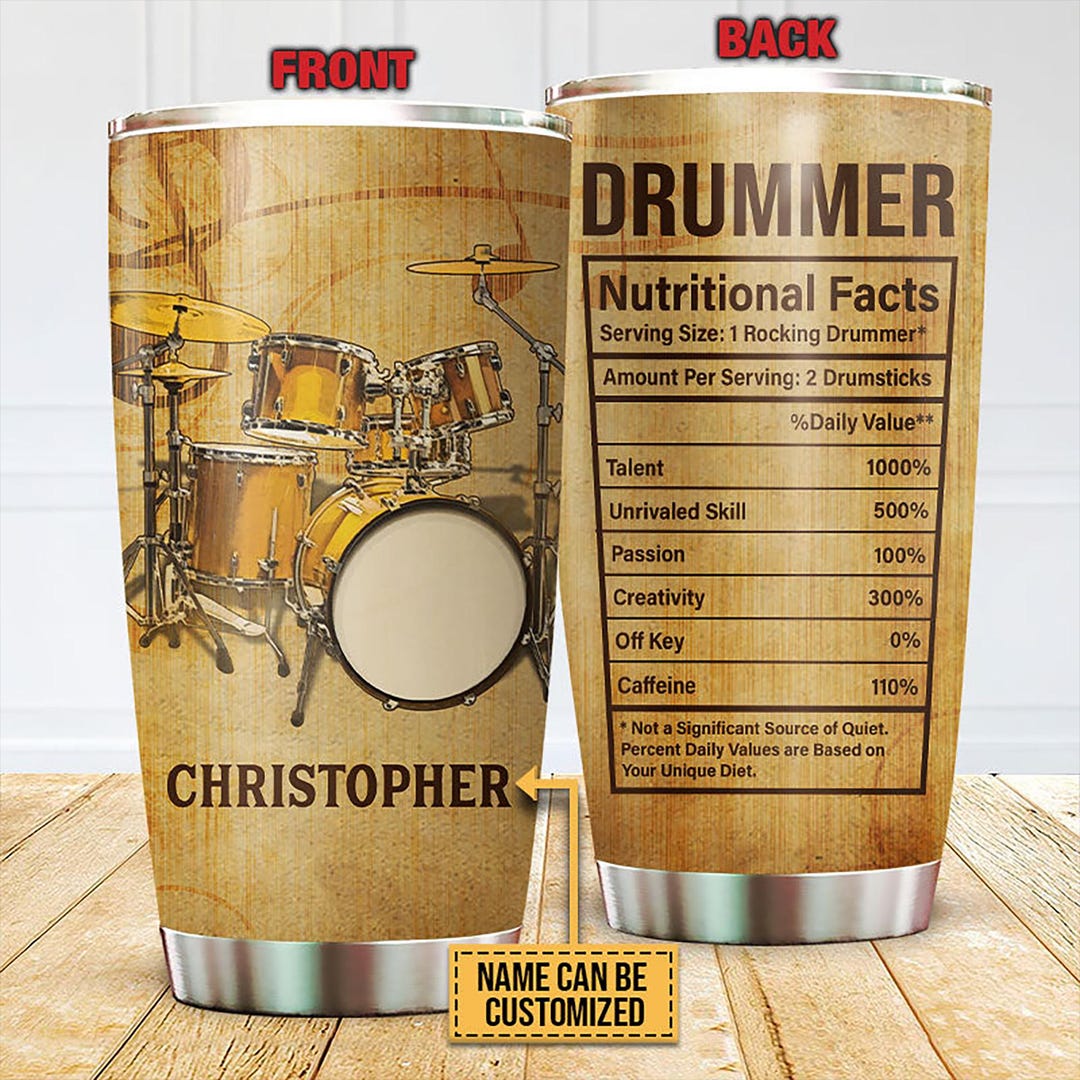 Personalized Drummer Nutritional Facts Tumbler, Custom Drum Set ...