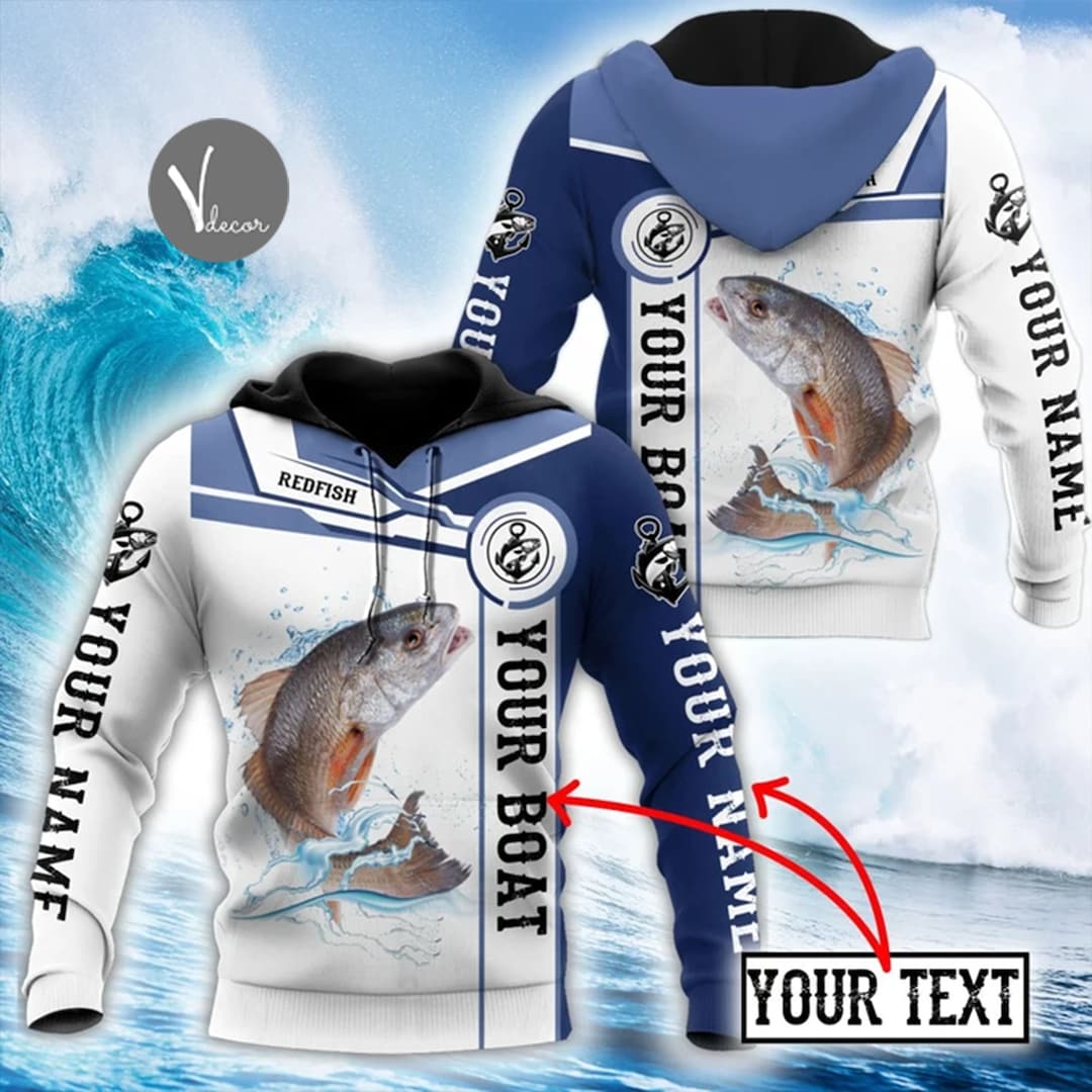 Personalized Redfish Fishing Pullover Hoodie, Custom Fishing Lover ...