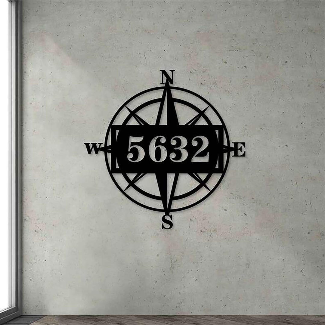 Custom Compass Metal Sign House Numbers, Personalized Metal Address ...