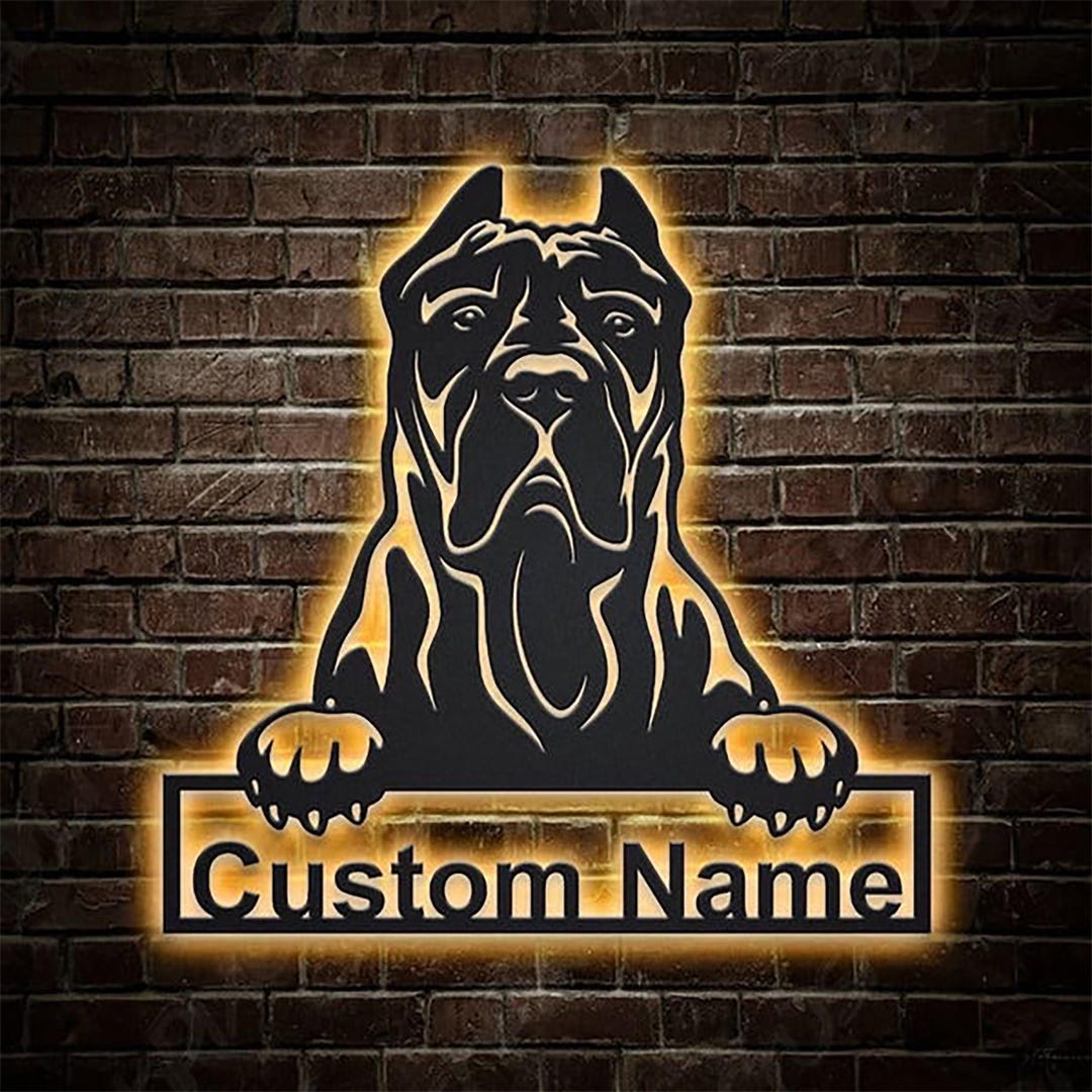 Custom Presa Canario Dog Metal Sign, Led Lights Presa Canario Metal ...