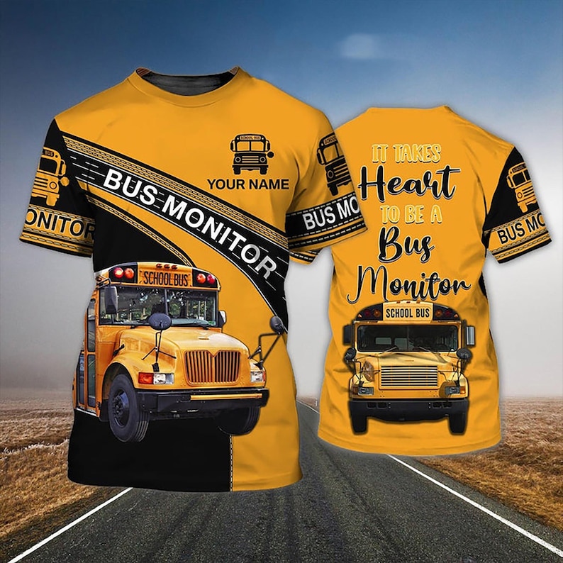 Personalized 3D Yellow Bus Monitor Shirt School Bus T Shirt for Men ...
