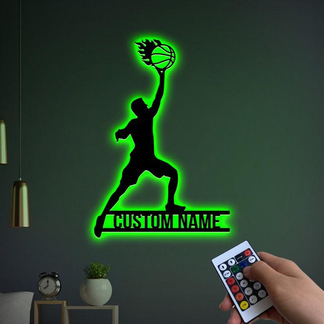 Custom Basketball Metal Sign With LED Lights, Personalized Sports Decor ...