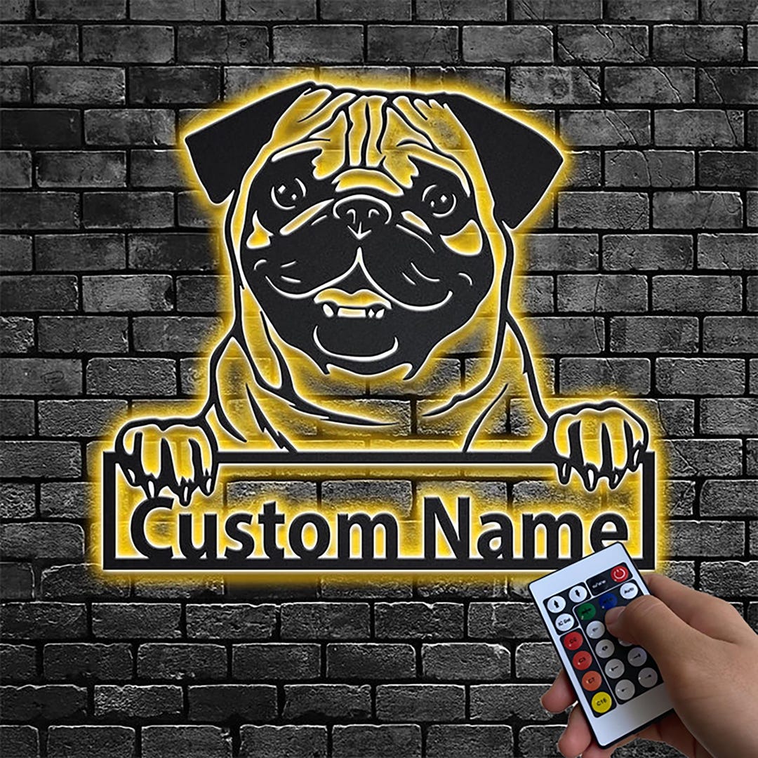 Custom Name Metal Sign, Pug Wall Art, Custom Pug Metal Sign, Dog House ...
