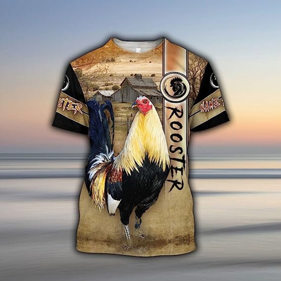 Personalized 3D Rooster T-shirt, Custom Name Rooster Short Sleeve Shirt ...