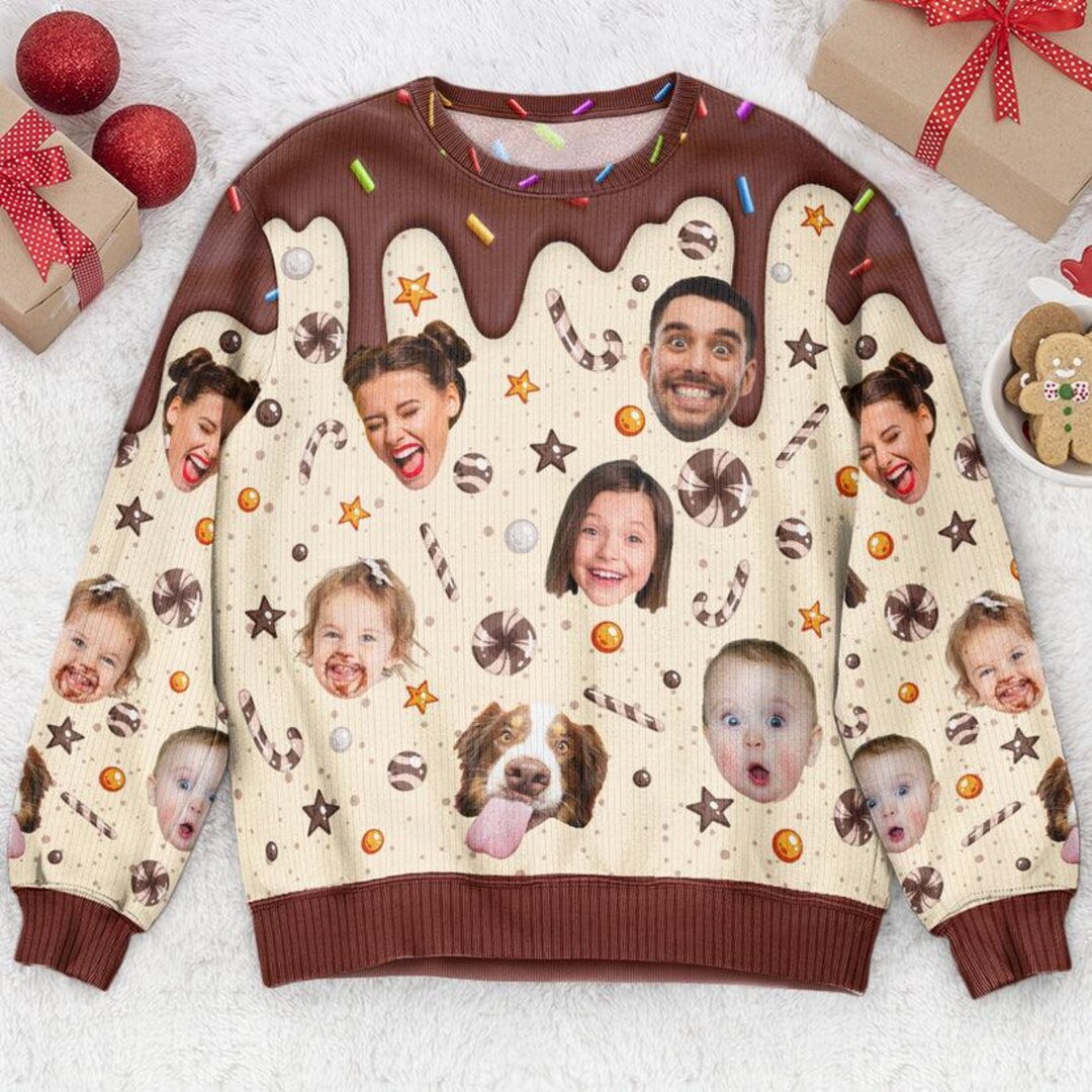Personalized Photo Family Chocolate Ugly Sweater, Custom Face Christmas ...