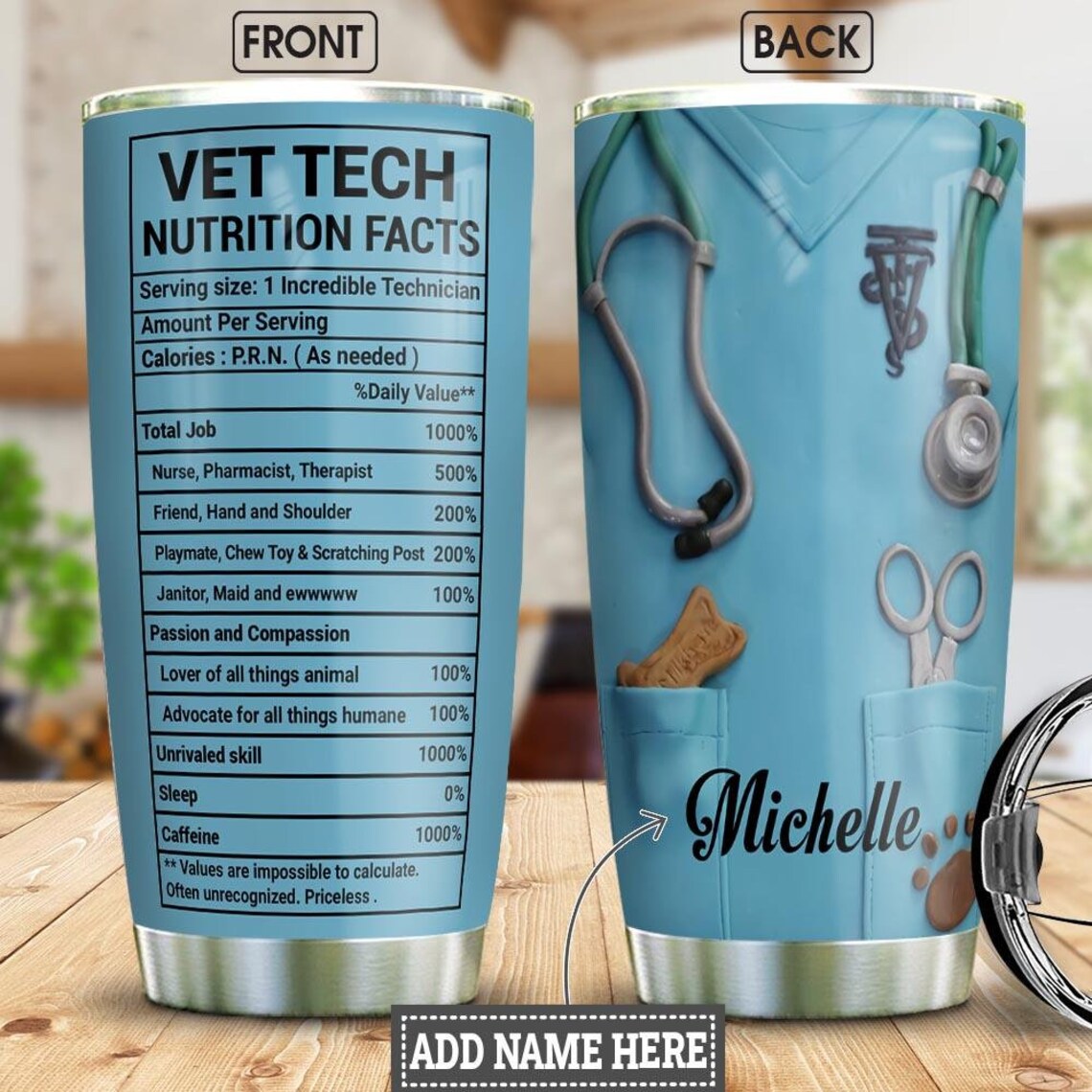 Personalized Vet Tech Nutrition Facts Tumbler, Vet Tech Tumblers Coffee ...