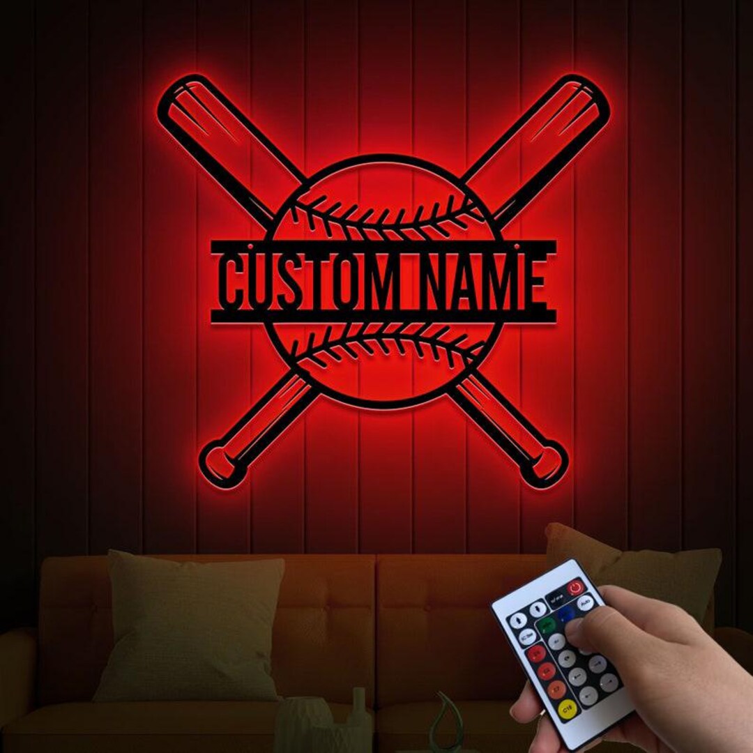 Personalized Baseball Bat Metal Sign With LED Lights - Custom Name Sign ...