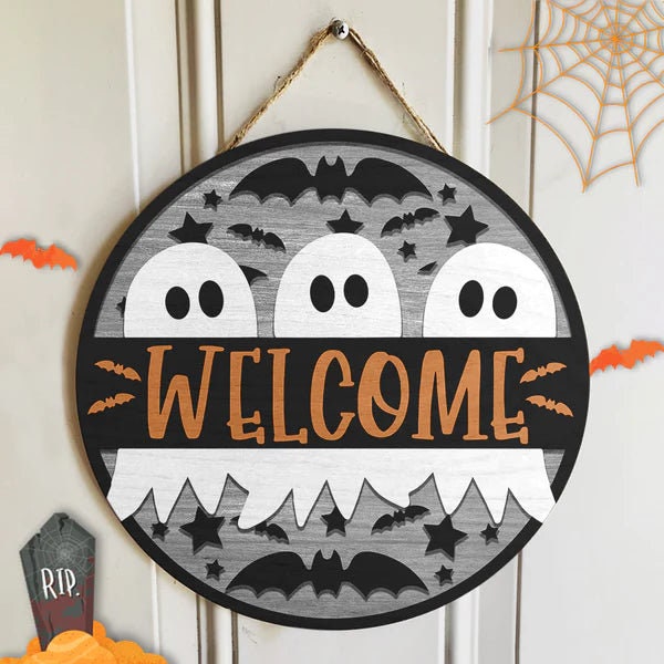 Round Wood Halloween Sign - Etsy