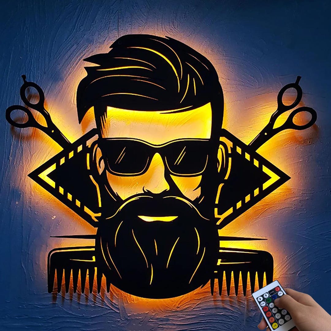 Barber Shop Metal Wall Art With LED Lights, Hairstyle Metal Barber ...