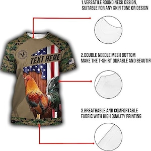 Personalized 3D Rooster T-shirt, Custom Name Rooster Short Sleeve Shirt ...