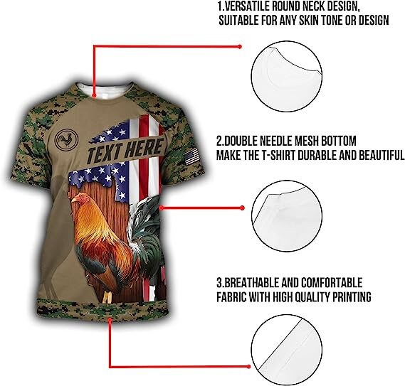 Personalized 3D Rooster T-shirt, Custom Name Rooster Short Sleeve Shirt ...