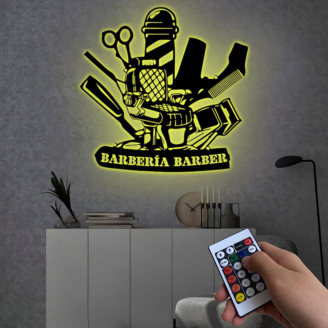 Custom Barber Metal Wall Art LED Light, Barber Shop Metal Sign, Hair ...
