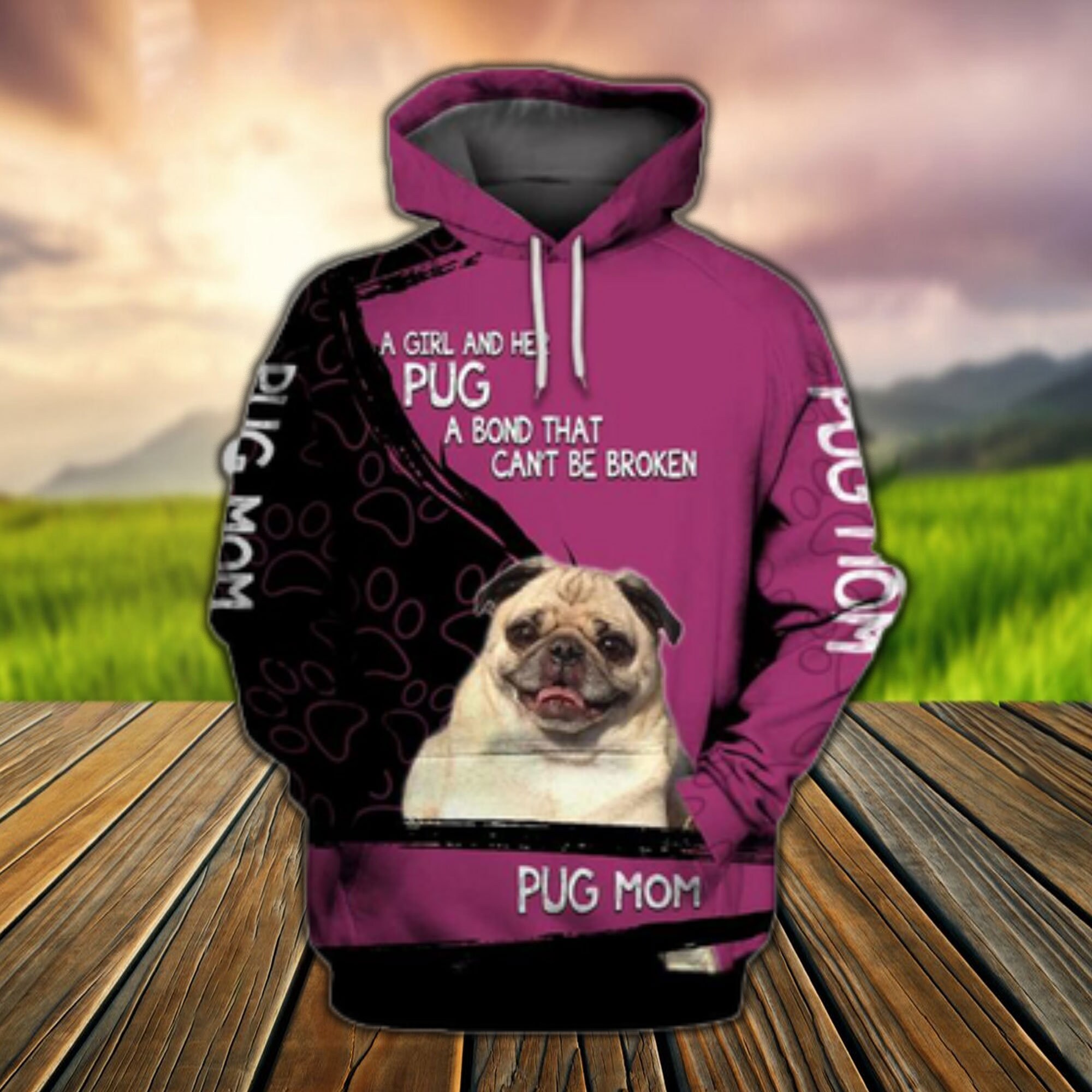 Unisex Pink Pug Mom Sweatshirt Hoodie, Pink Pug Mom Hoodie, Pink Pug ...