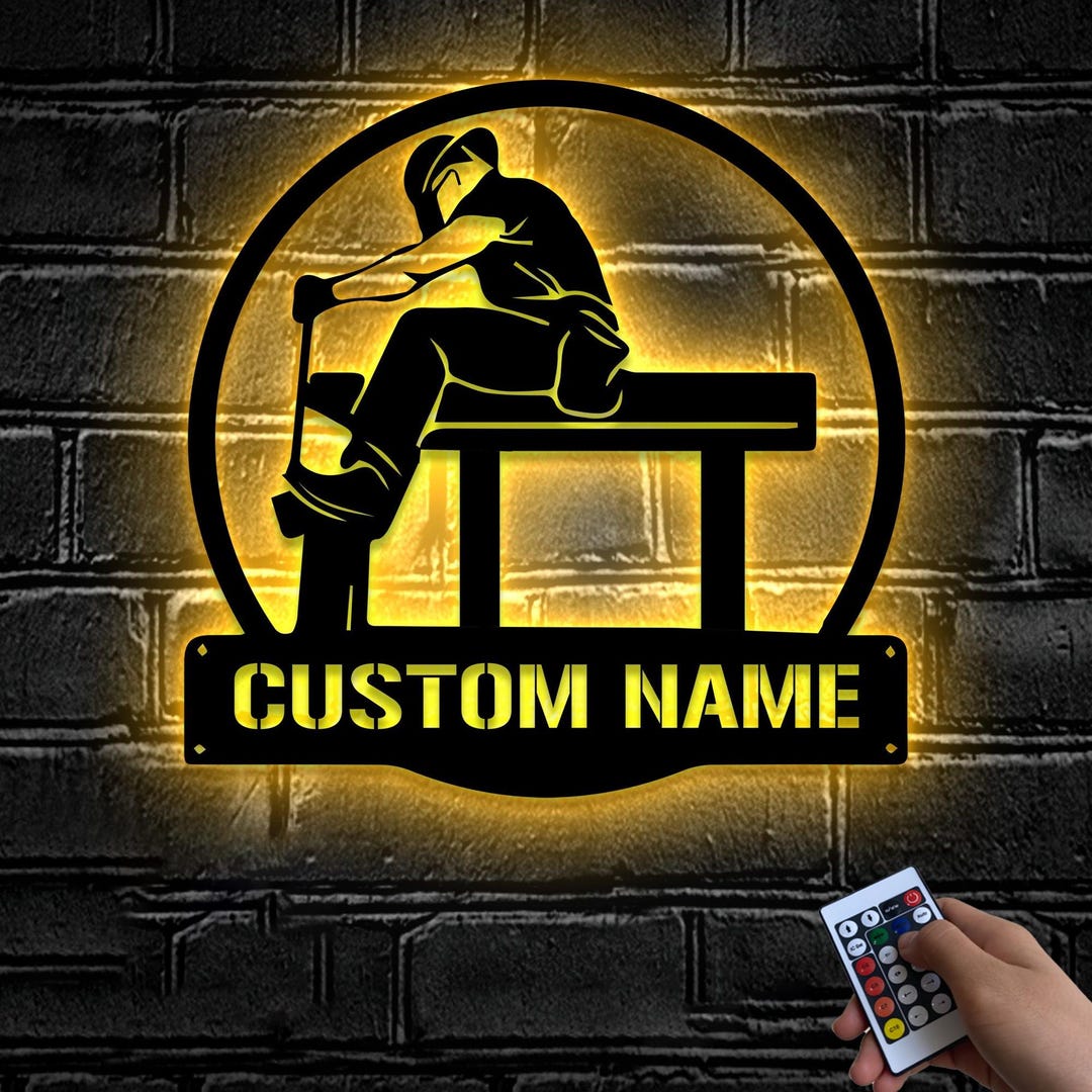 Custom Ironworker Metal Sign With LED Lights, Personalized Welder Name ...