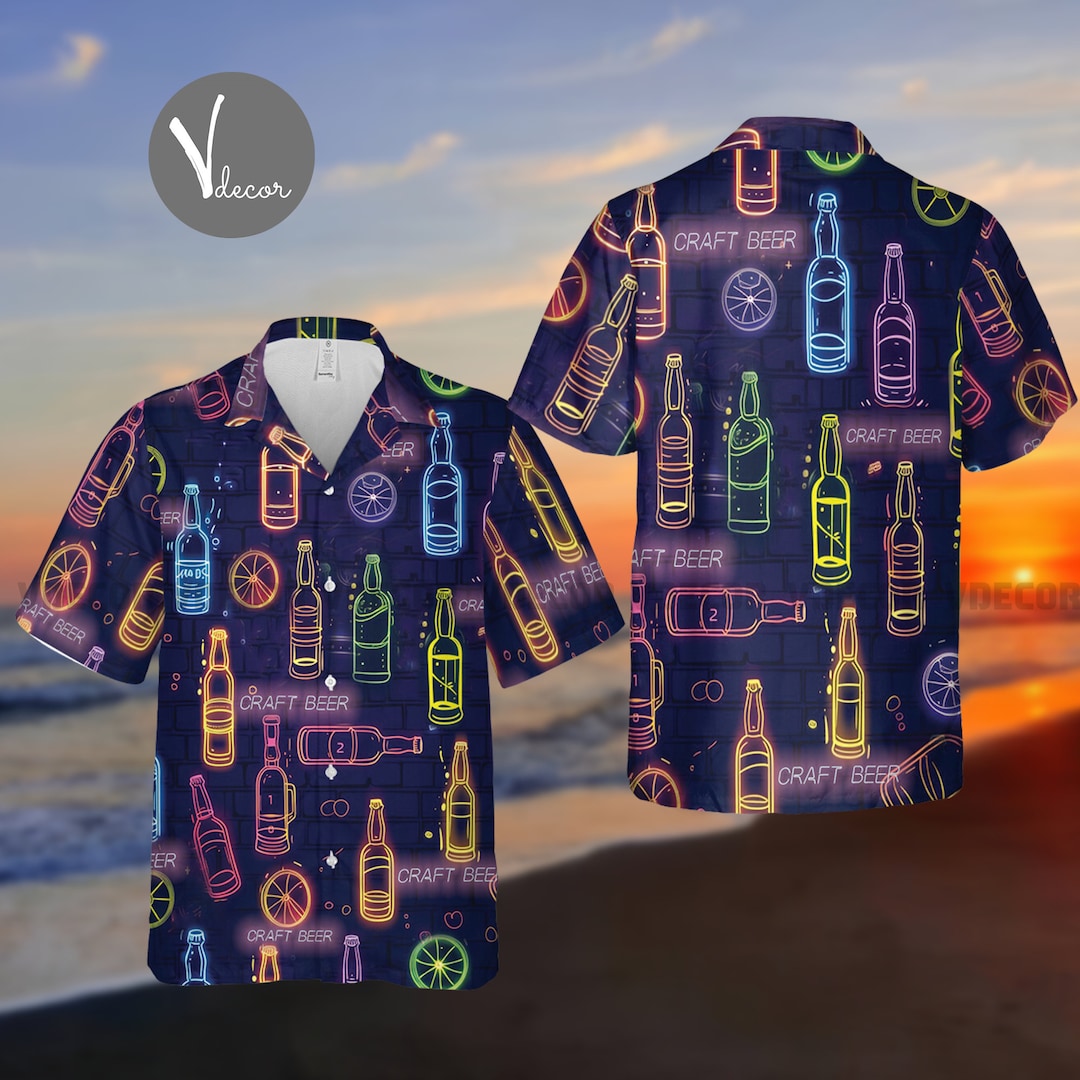 New! Neon Beer Pattern Hawaiian Shirt, Beer Lovers Hawaii Shirt, Summer ...